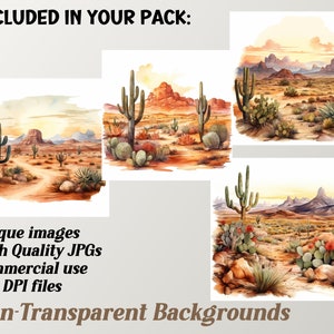 Arid Desert Scenes Watercolor Cactus Clipart, Digital Craft, Instant ...
