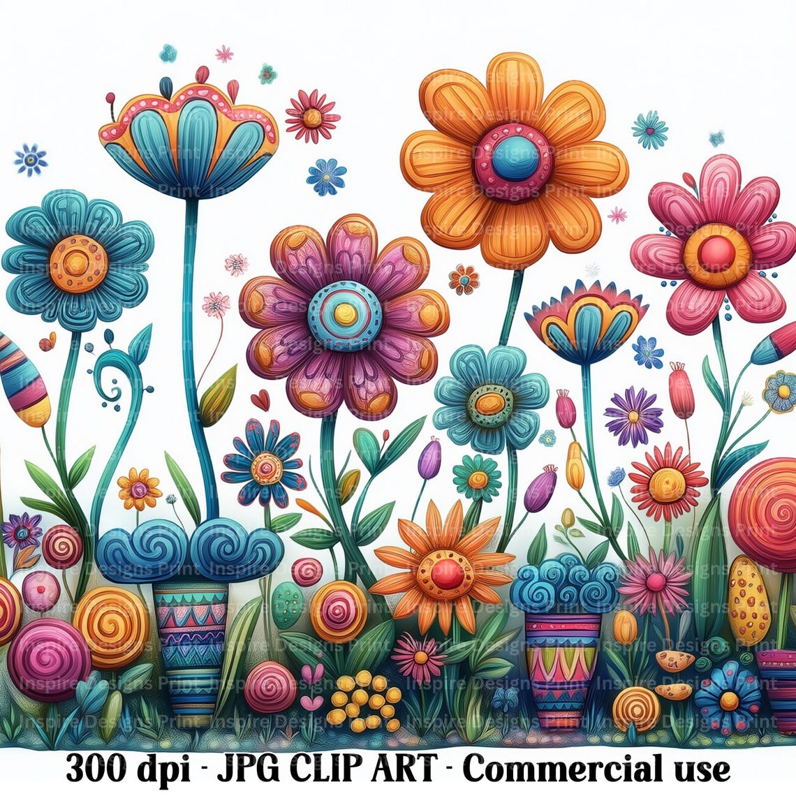 Whimsical Wonderful Flowers Clipart Scenes Digital & Paper Craft ...