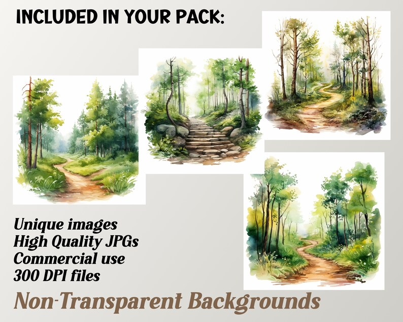 Forest Pathways Watercolor Clipart Scenes, Digital Craft, Instant ...