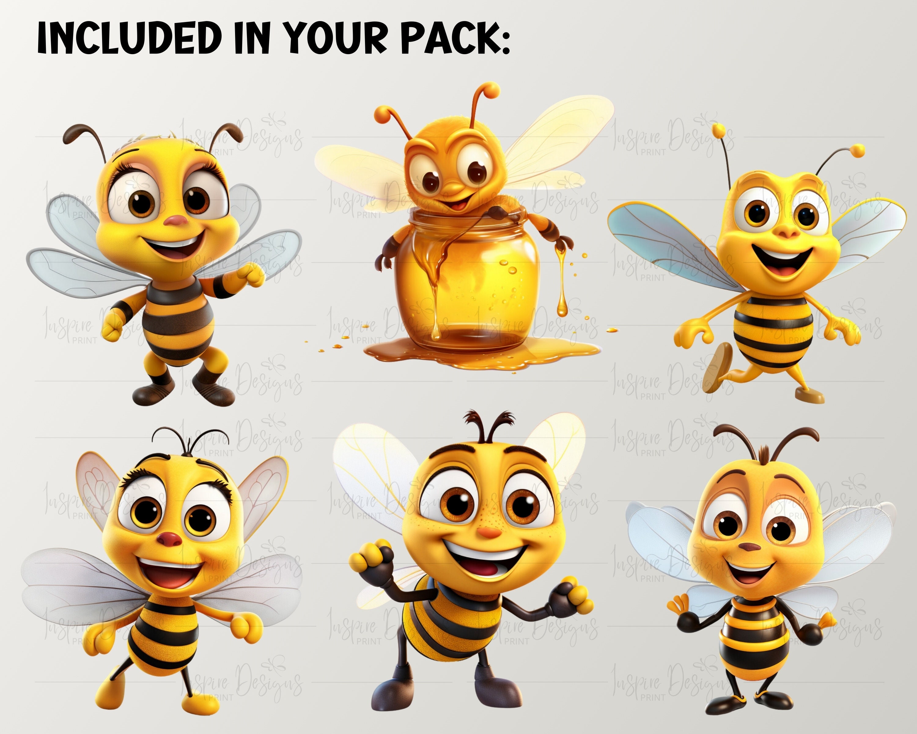 Cute Cartoon Honey Bees Watercolor Clipart, Digital/paper Crafts ...