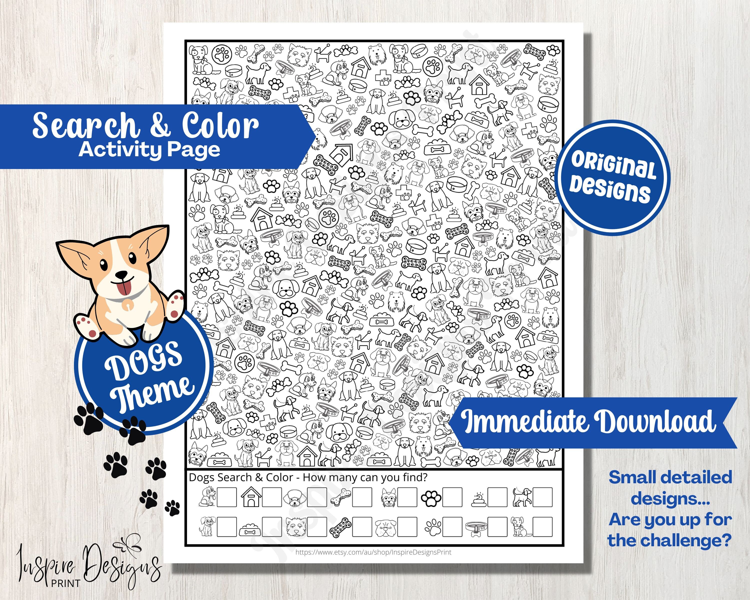 Dogs Search & Color Doodles - I SPY Printable Counting Coloring Page ...
