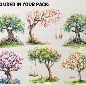 Stunning Spring Trees Watercolor Clipart, Digital Floral Crafts ...