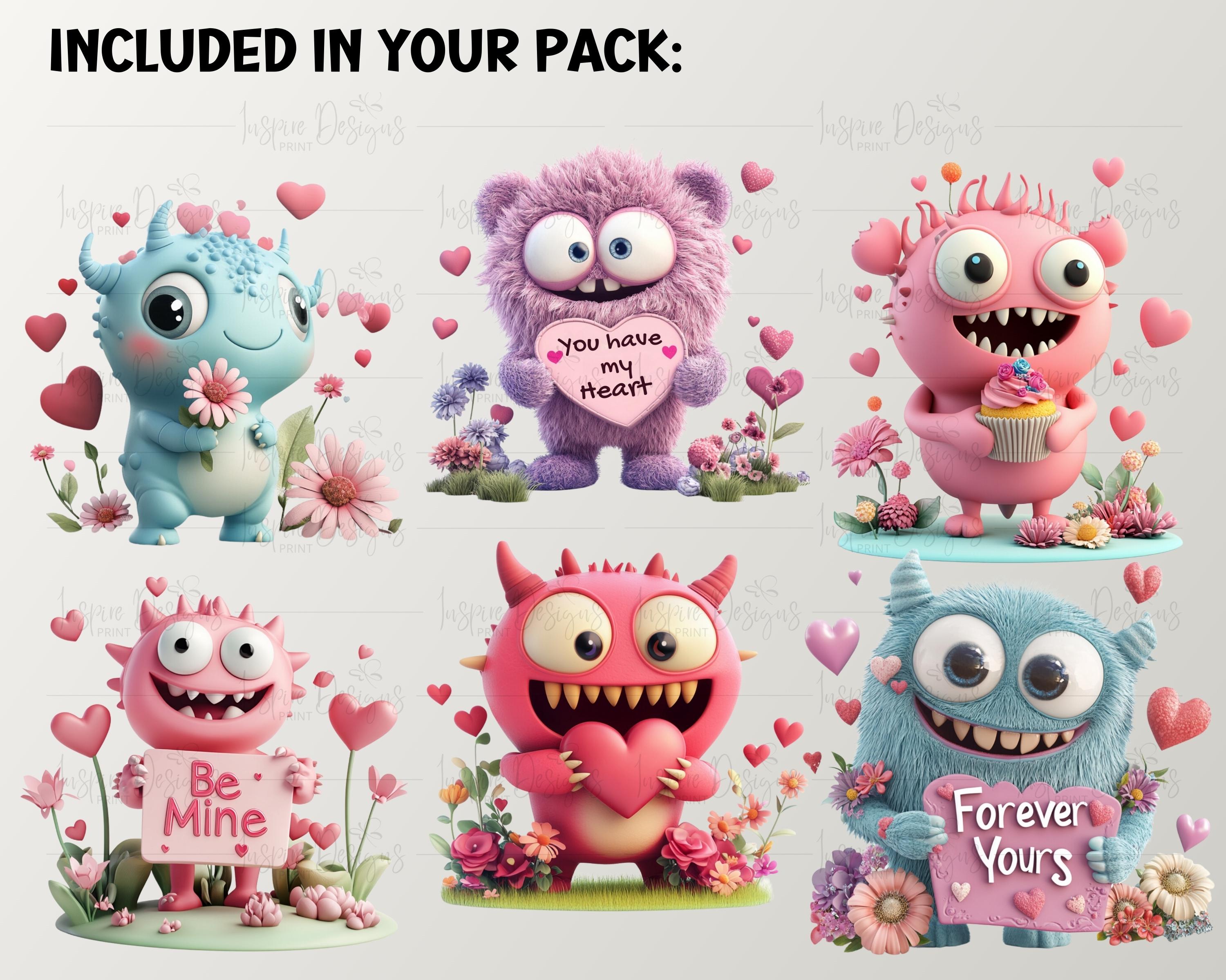 Valentine's Day Monsters Clipart, Valentines Love Crafts, Vibrant Fun ...
