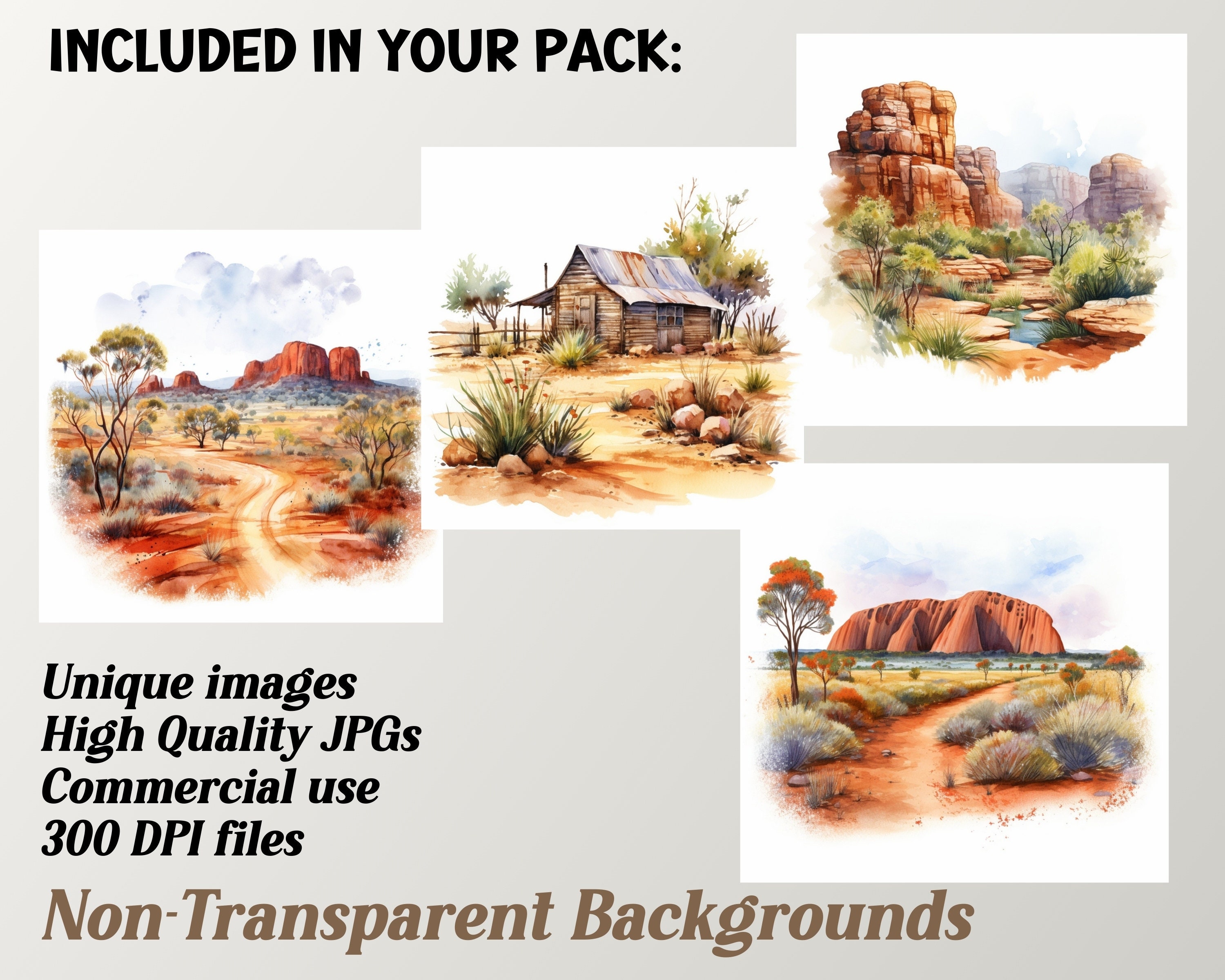 Outback Australia Watercolor Clipart Scenes, Digital & Paper Craft ...