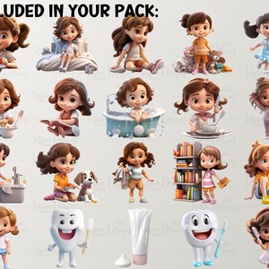 3D Style Cute Girls Doing Chores Clipart, Commercial Use Little Kids ...