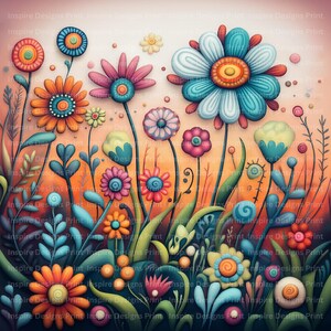 Clipart Flowers Whimsical Vibrant Floral Whimsy Scenes Digital & Paper ...