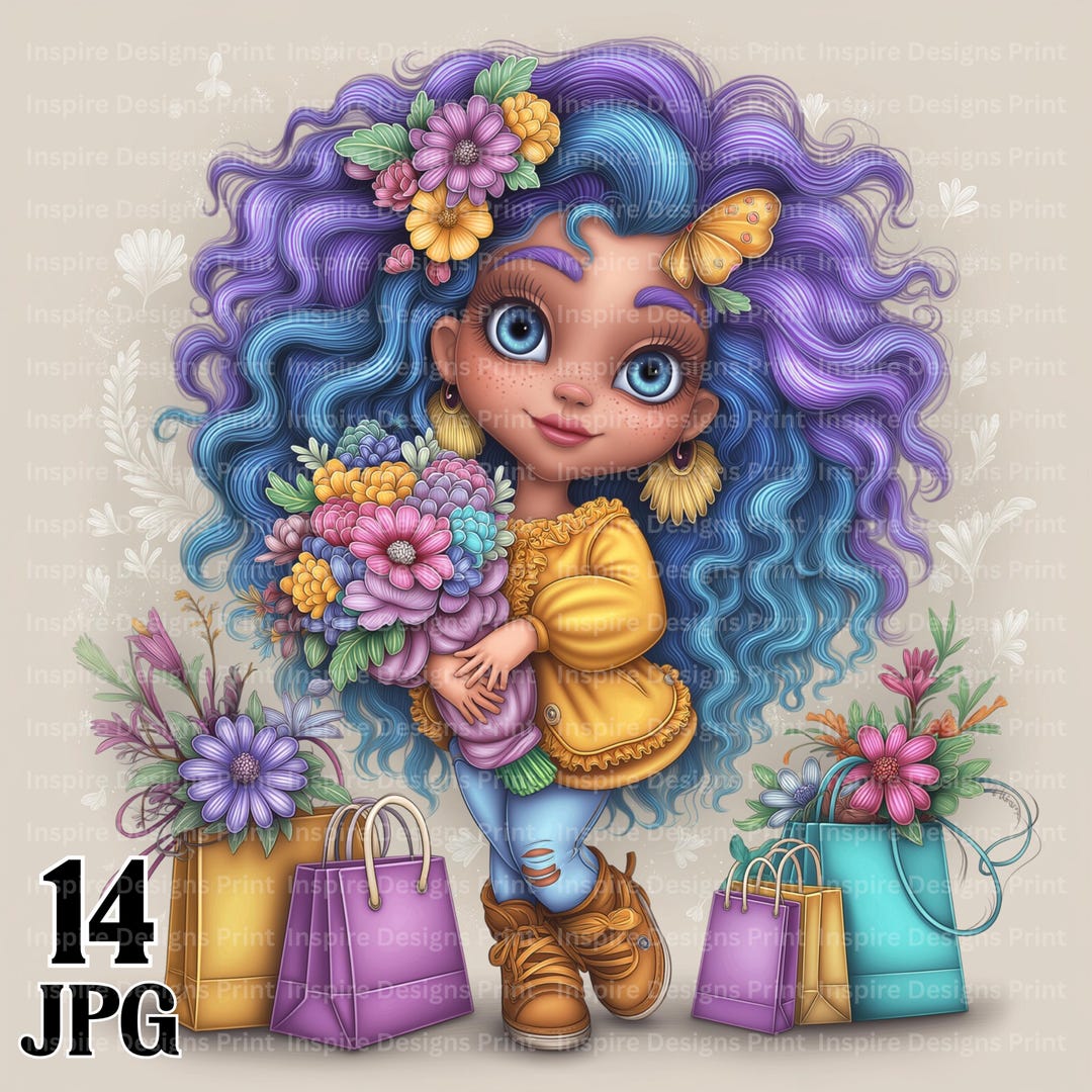 Pretty Birthday Cuties Watercolor Clipart Fun Digital Paper Cute Girls ...