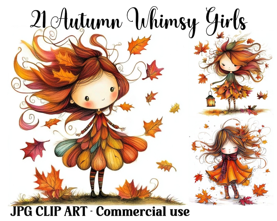 21 Autumn Whimsy Girls Clipart, Digital/paper Craft, Instant Download ...
