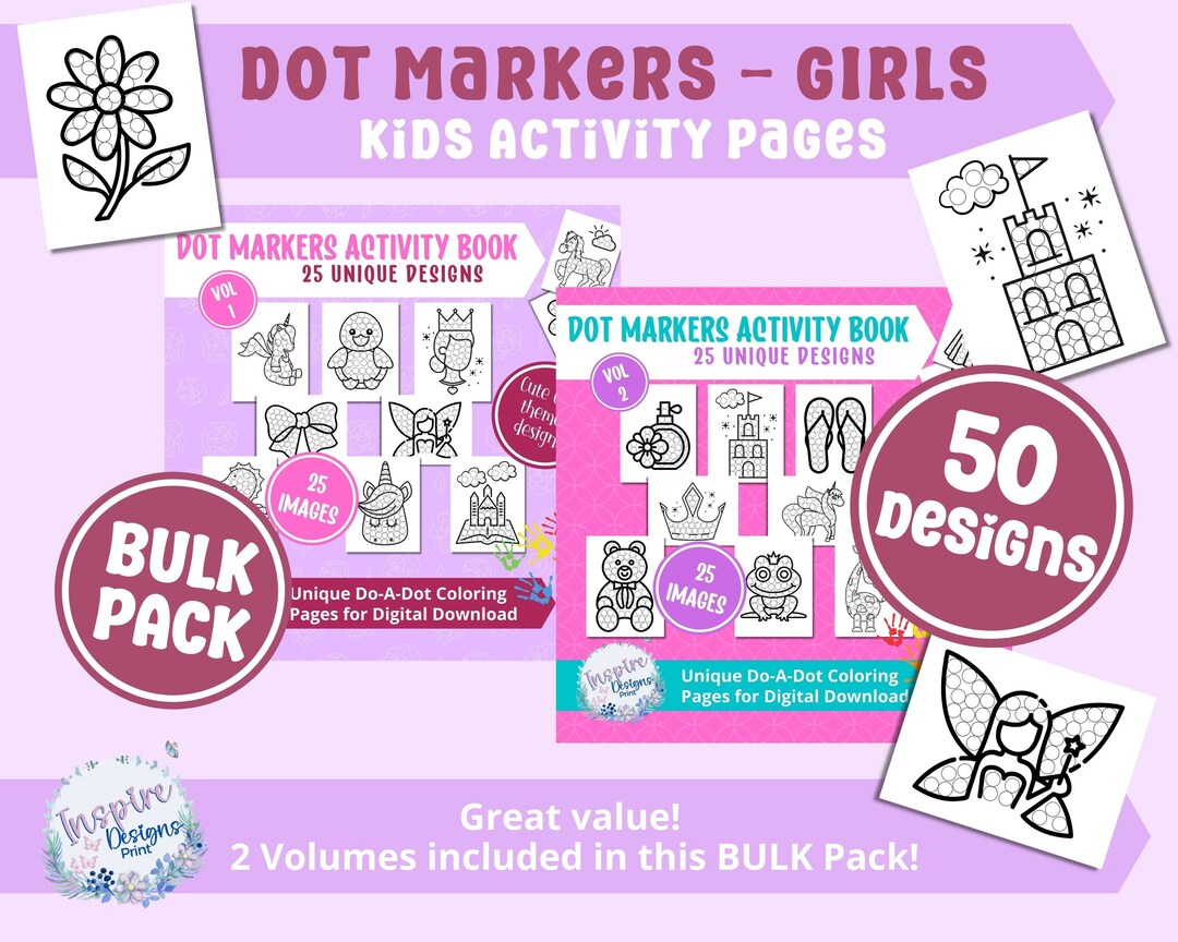 BULK PACK 50x Cute GIRLS Themed Dot Marker Coloring Pages Vol1 - Etsy