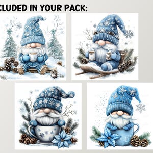 Blue Winter Gnomes Clipart, Craft Digital Papers, Christmas Card Making ...