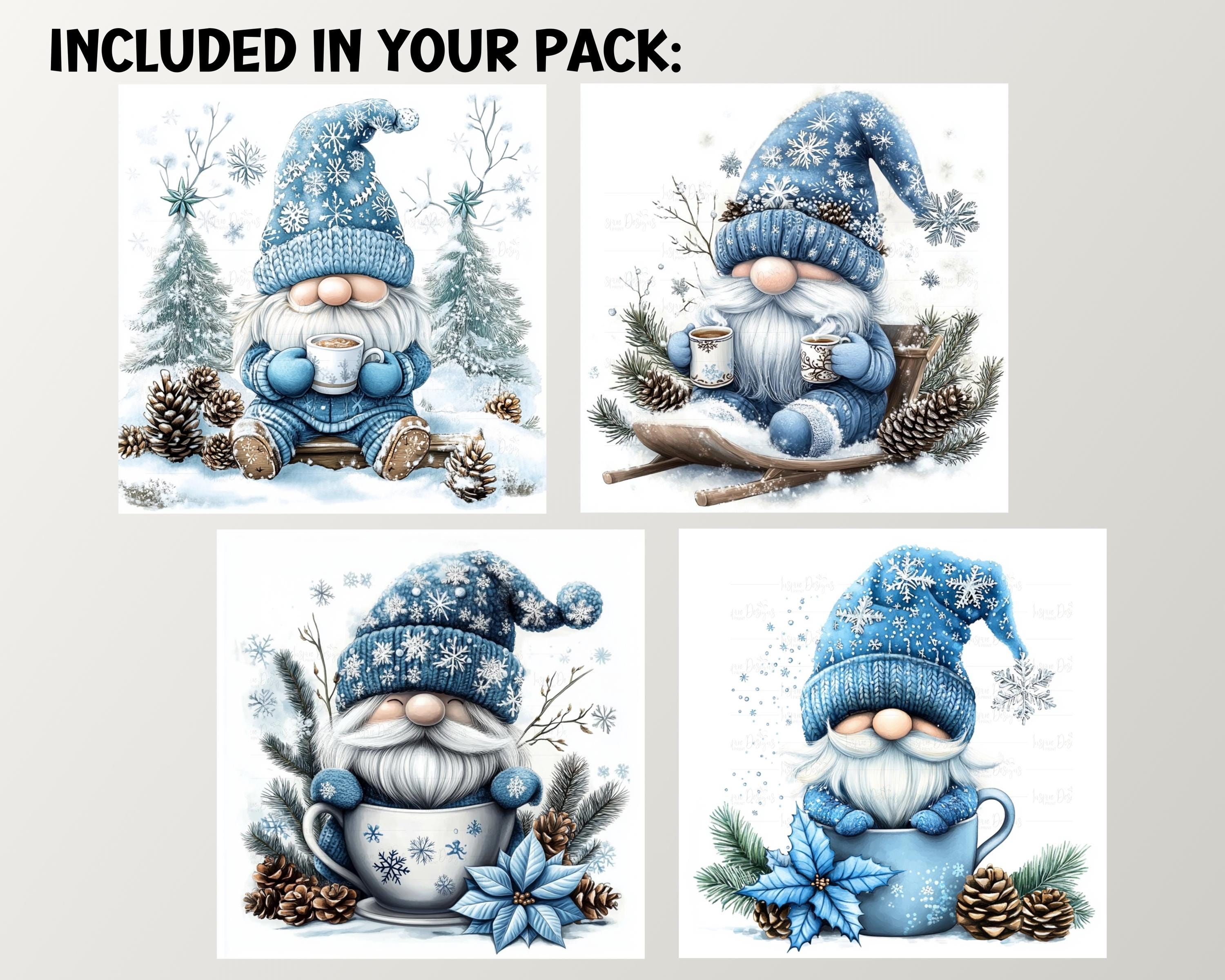 Blue Winter Gnomes Clipart, Craft Digital Papers, Christmas Card Making ...