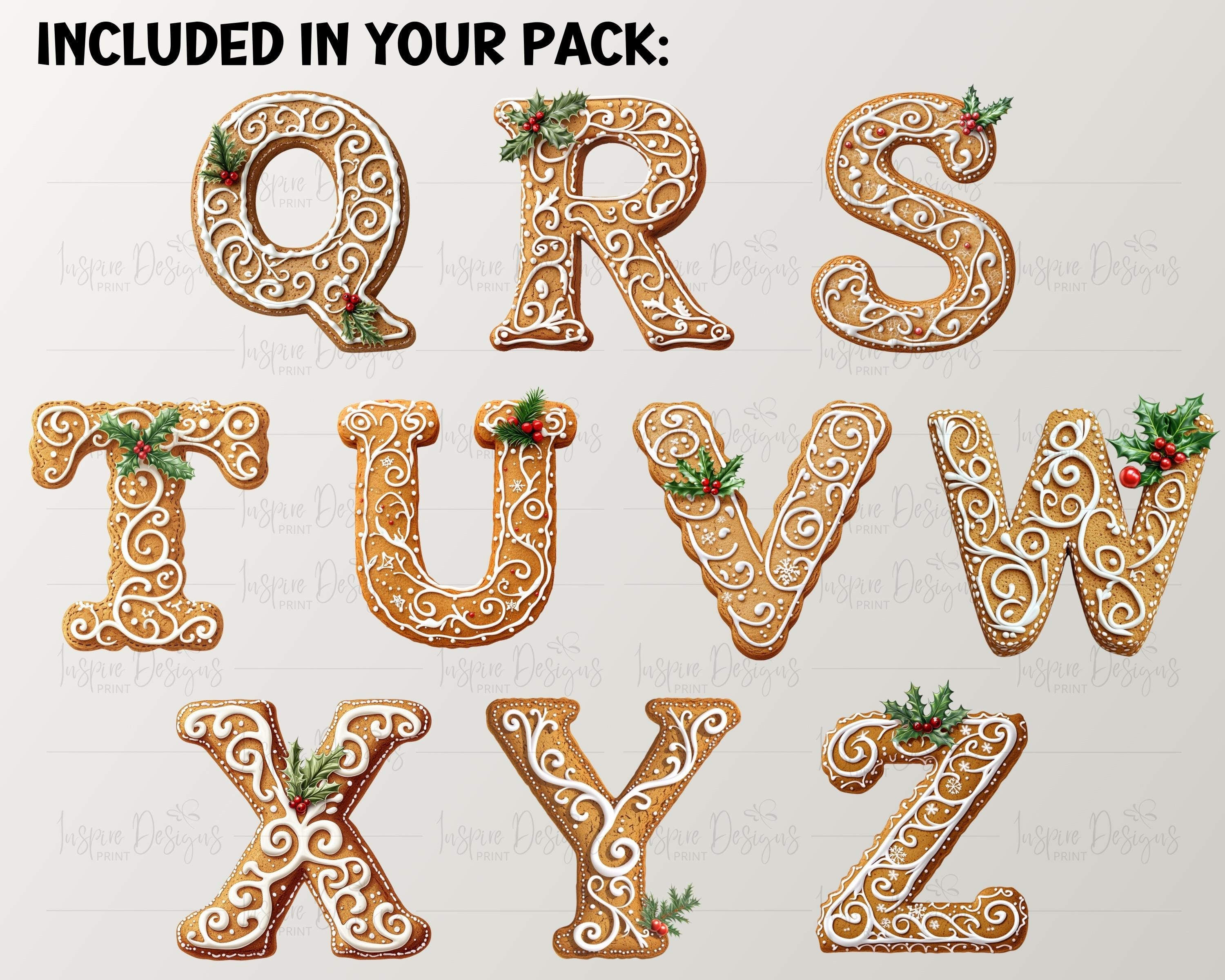 Gingerbread Letters Clipart, Christmas Cookie Alphabet Digital & Paper ...