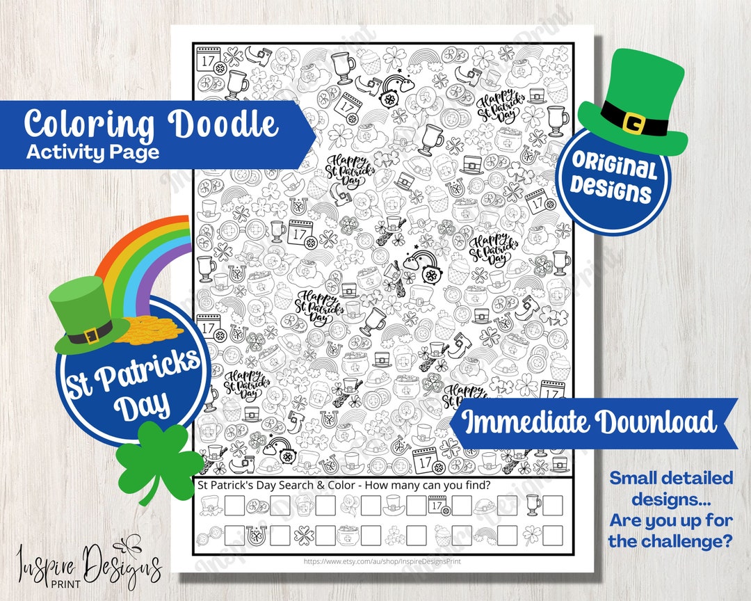 St Patrick's Day Search & Color Doodles - I SPY Printable Counting Page ...
