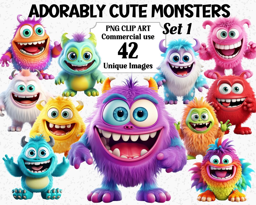 Adorably Cute Monsters Set1 Clipart, Digital/paper Crafts, Vibrant Fun ...