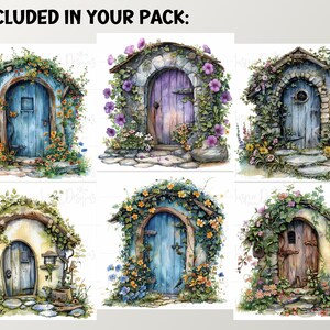 Garden Fairy Doors Watercolor Clipart Scenes, Fantasy Fairytale Digital ...