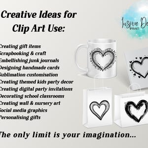 Line Art Doodle Hearts Valentines Day Clipart Love Decorations Bundle ...