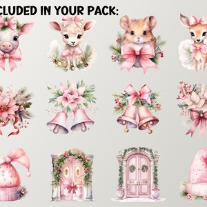 Pastel Pink Christmas Watercolor Clipart Decorations Bundle, Digital ...