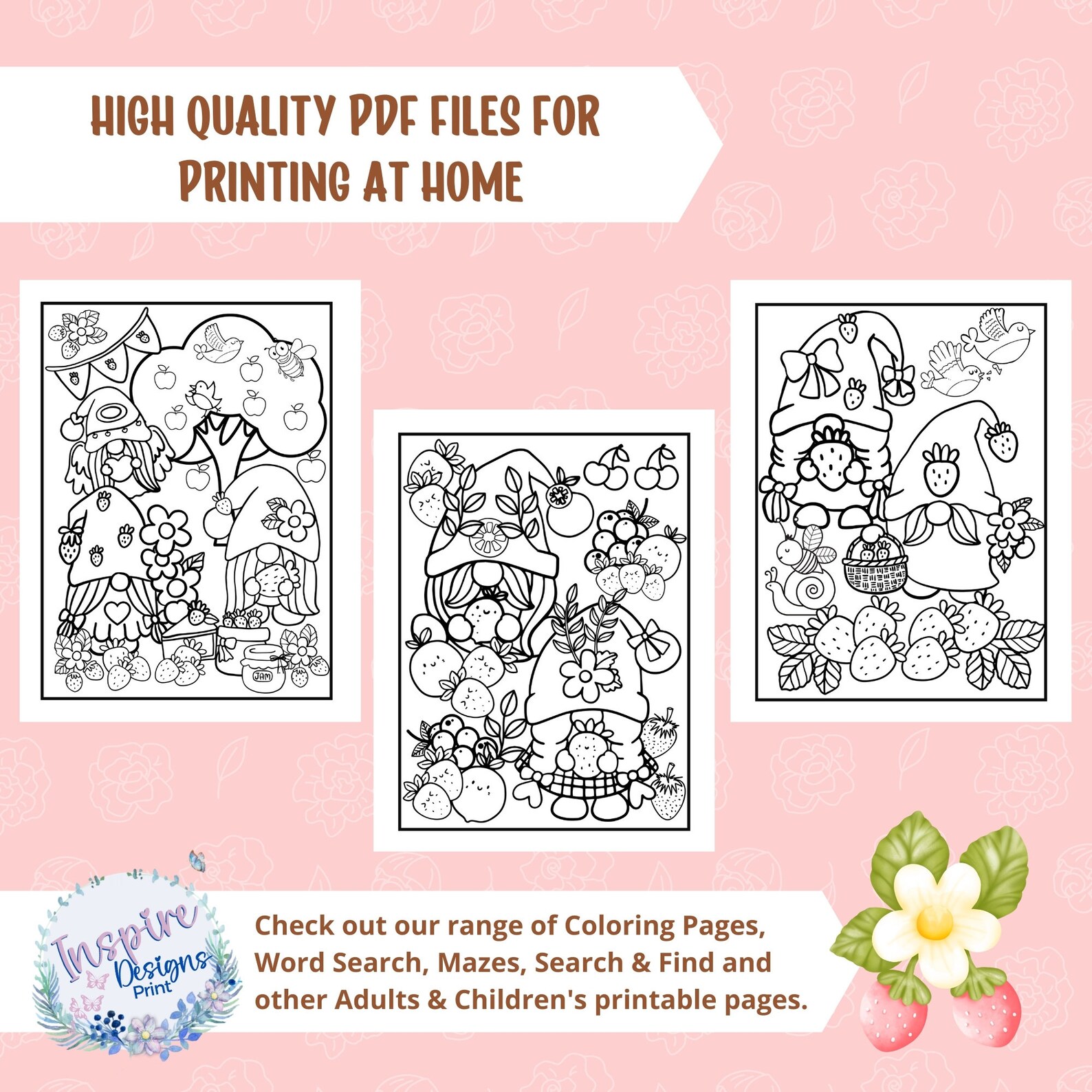 8 GNOME Coloring Pages - Printable Original Activity Pages for Adults ...