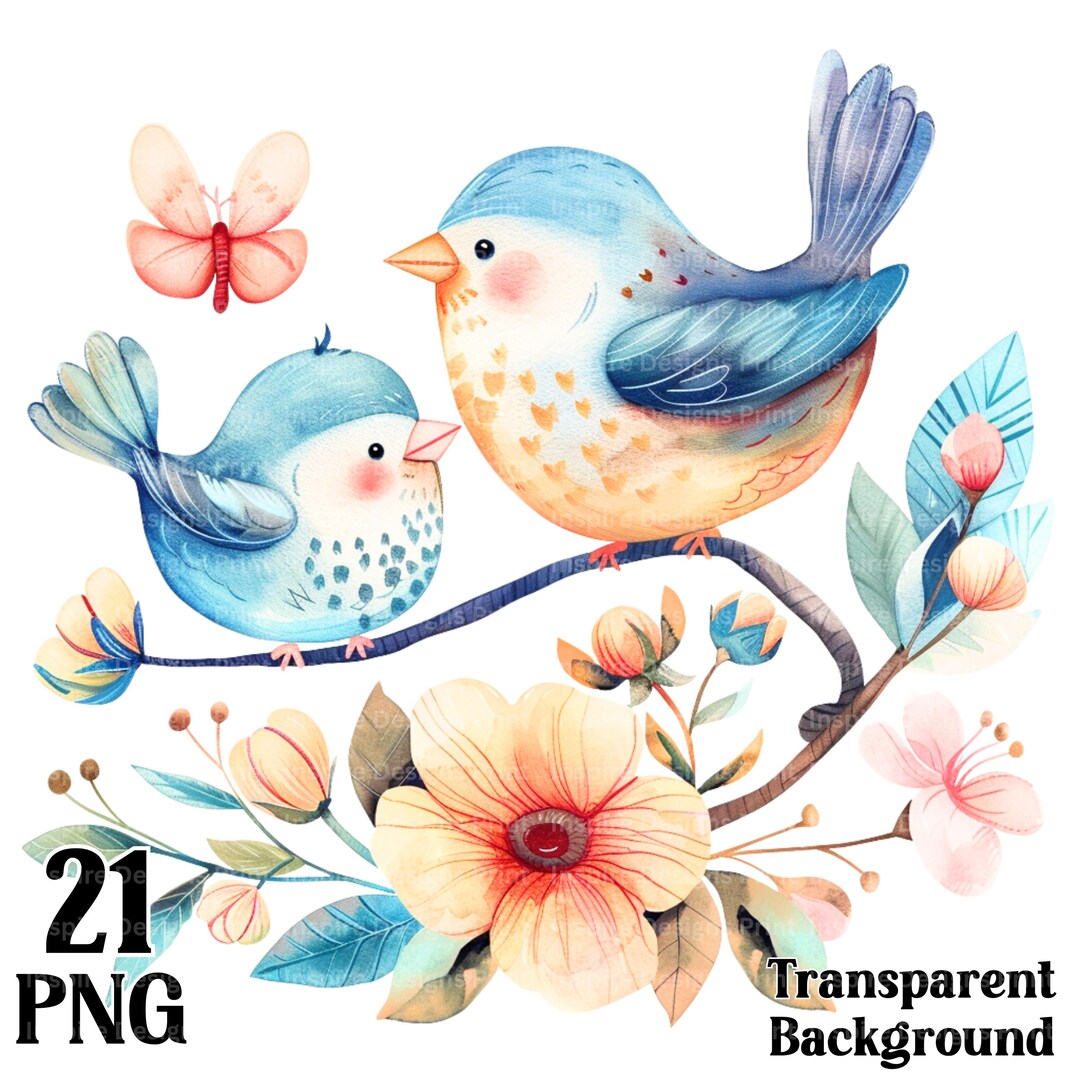 Watercolor Pastel Birds PNG Clipart: Whimsical Animals, Commercial Use ...