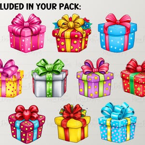 Cute Birthday Presents Clipart, Fun Bright Cartoon Style Gifts Instant ...