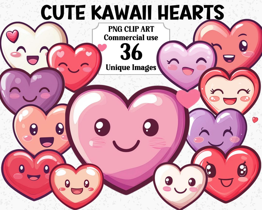 Cute Kawaii Hearts Valentines Day Clipart Love Decorations Bundle ...