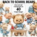 Back to School Bears Blue Clipart, Instant Download, Riding Bike, Desk ...