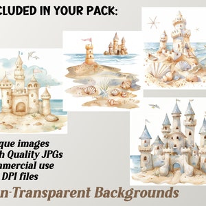 Beach Sandcastles Watercolor Clipart Scenes, Digital/ Paper Crafts ...