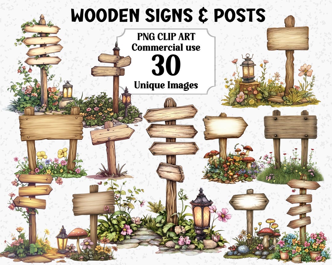 Wooden Signs & Posts Clipart: Watercolor Lanterns (transparent PNG ...