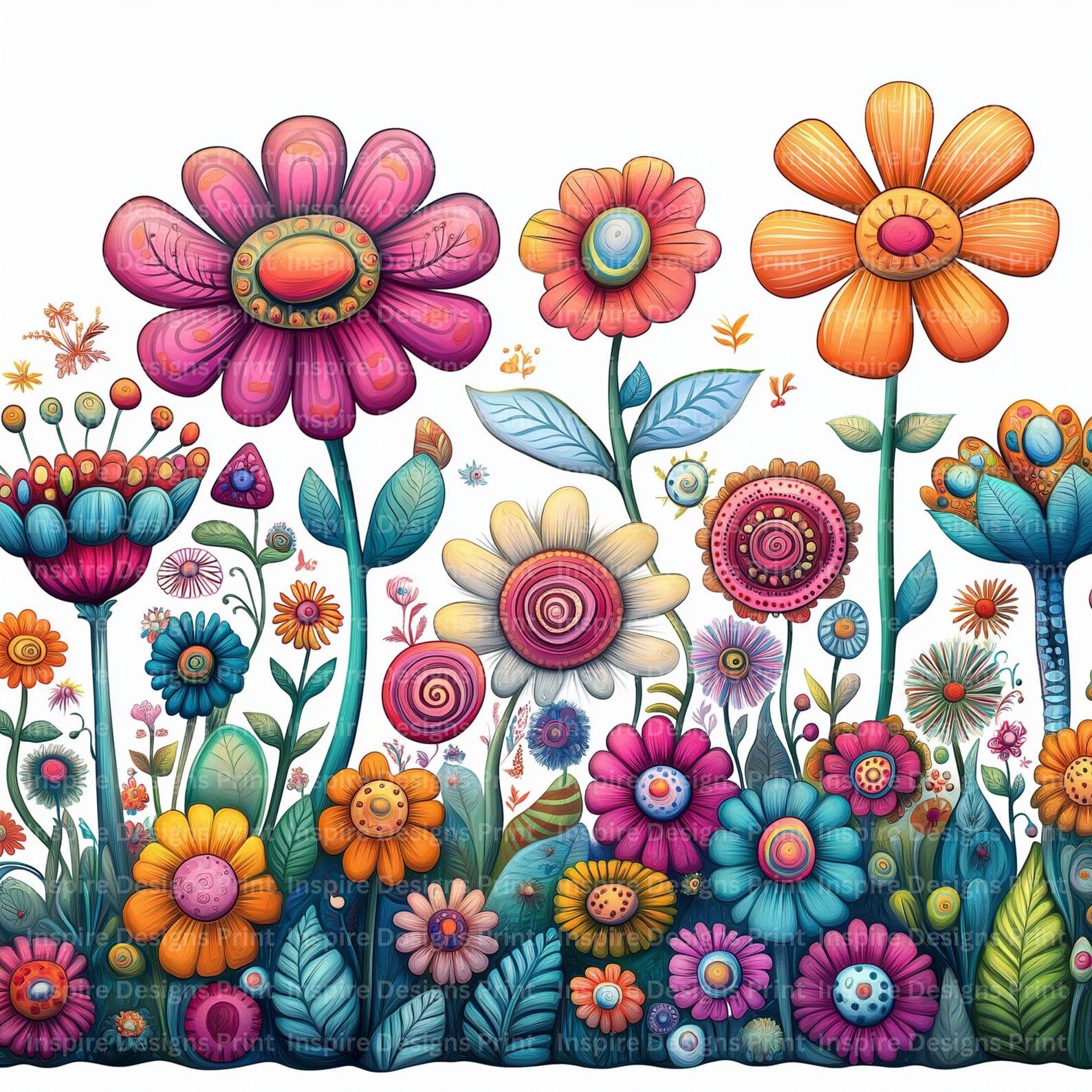 Whimsical Wonderful Flowers Clipart Scenes Digital & Paper Craft ...