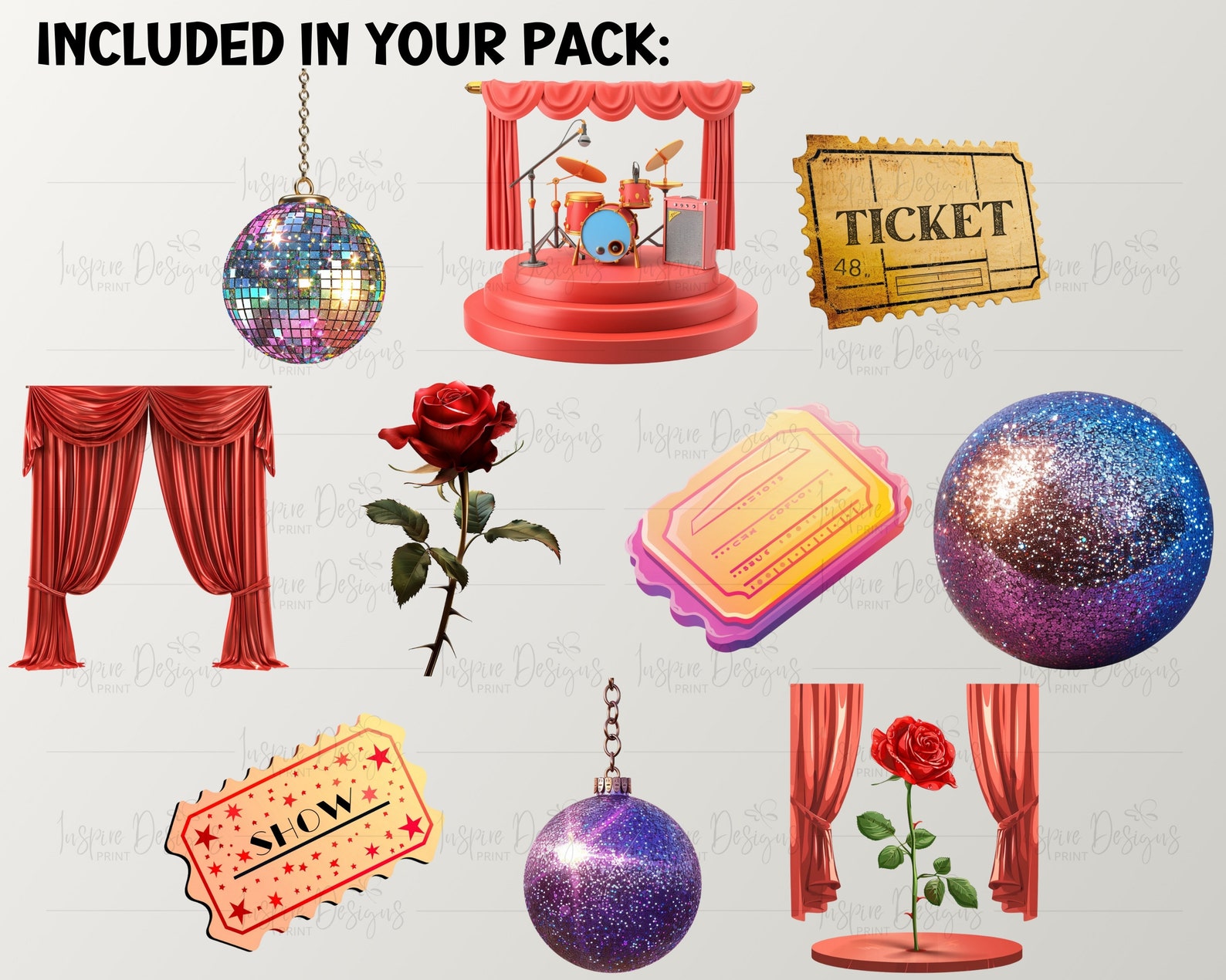 Concert & Stage Props Clipart, Instant Download, Lights Spotlight DJ ...
