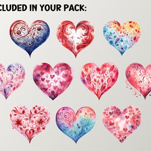Watercolor Hearts Valentines Day Clipart Love Decorations Bundle ...