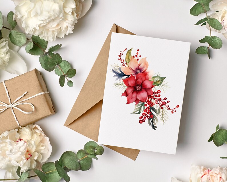 Christmas Flowers Watercolor Clipart, Invitation Craft & Card ...