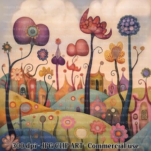 Clipart Scenery Vibrant Whimsy Landscapes Digital & Paper Craft Instant ...