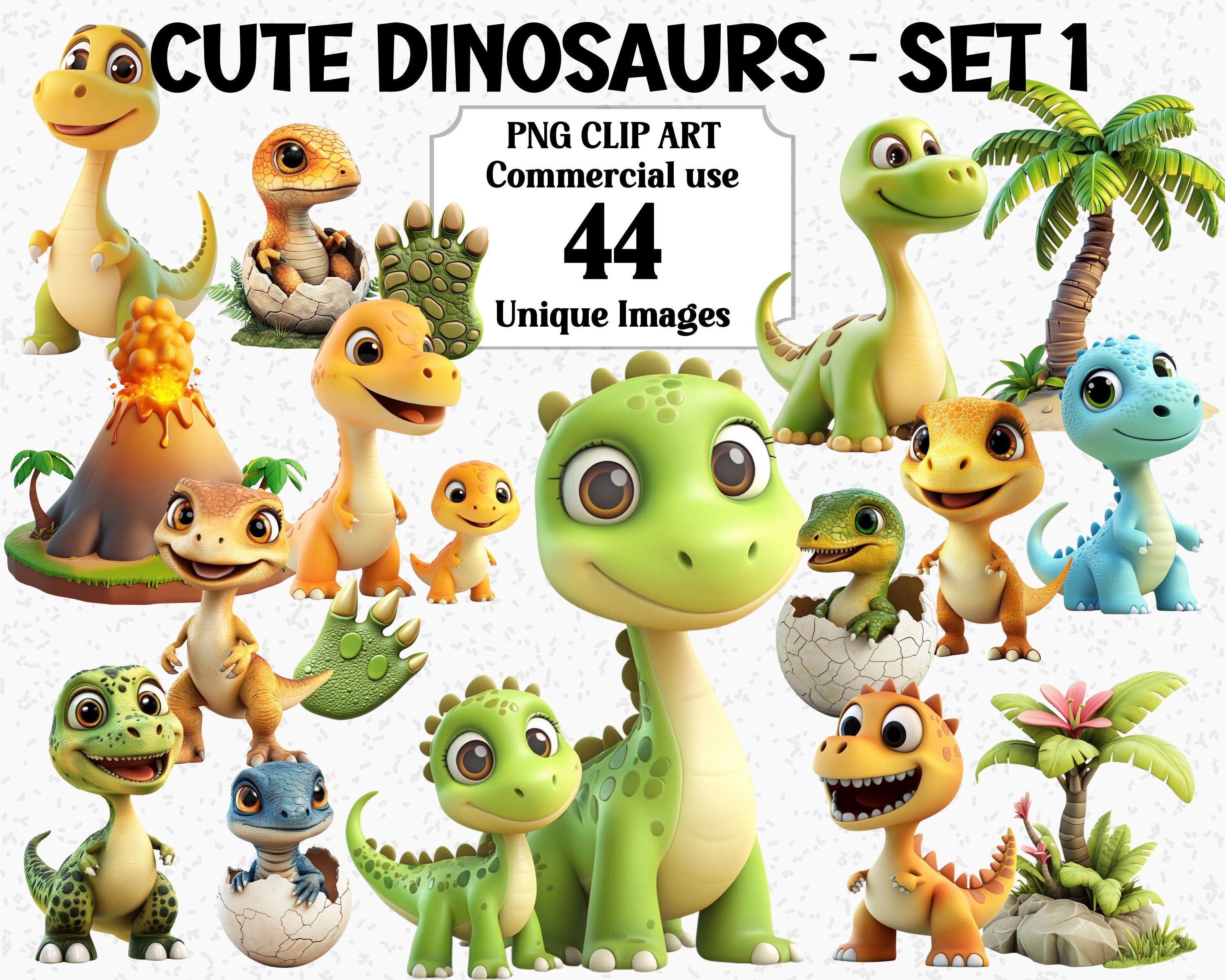 Cute Dinosaurs Clipart (set 1) 3D Style PNG - Instant Download Eggs ...