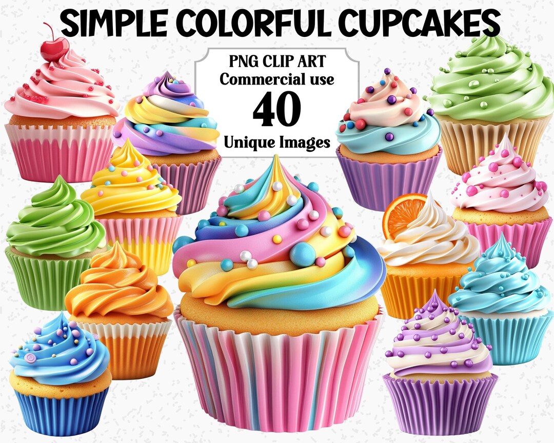 Simple Colorful Cupcakes Clipart, Cute Sweets Craft, Birthday Party ...