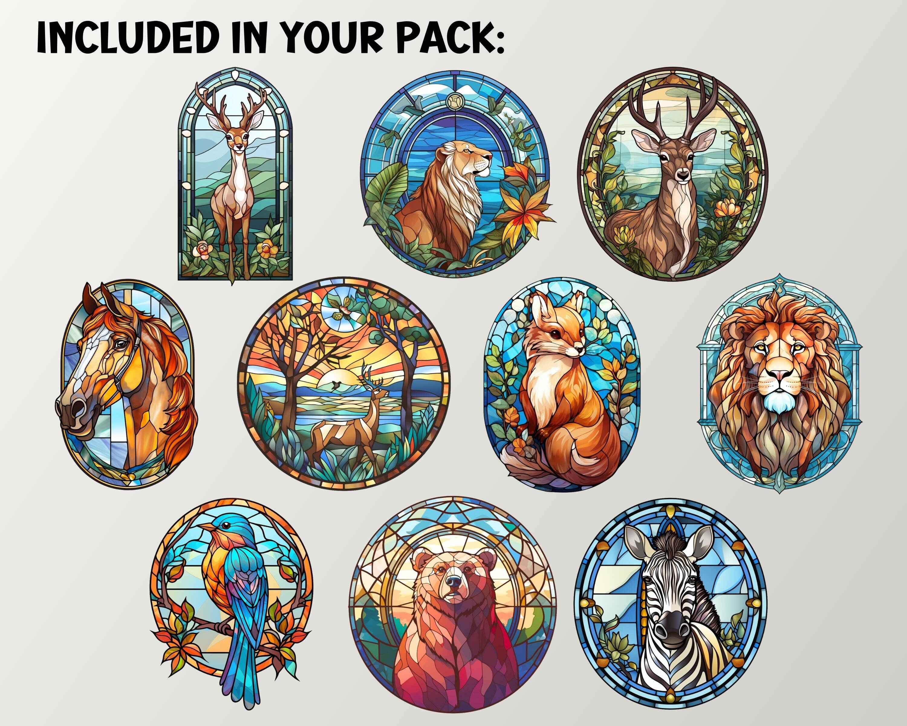 Wild Animals Stained Glass Windows Clipart, Digital & Paper Crafts ...