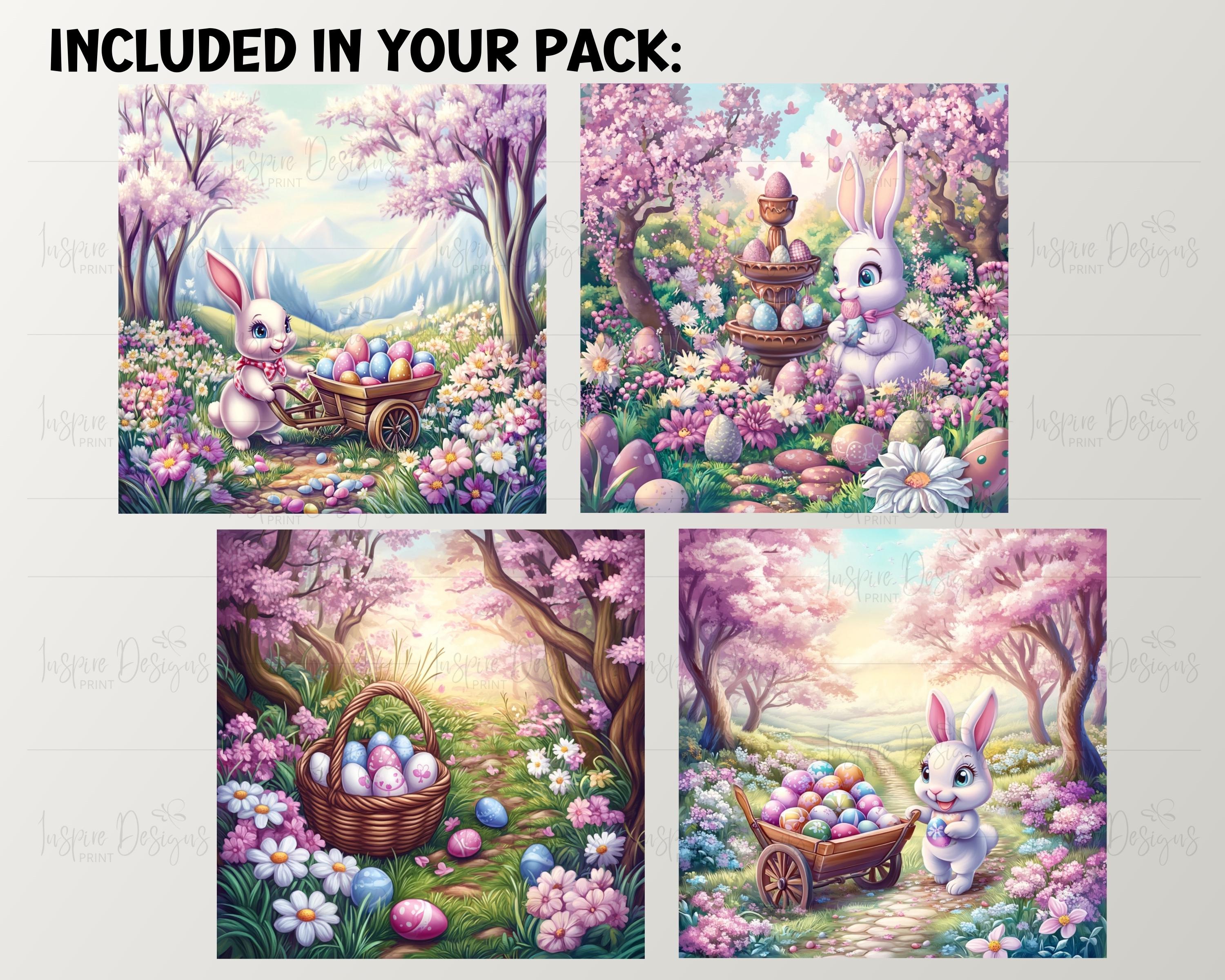 Pastel Easter Scenes Clipart, Digital Papers / Craft, Cute Bunny Eggs ...
