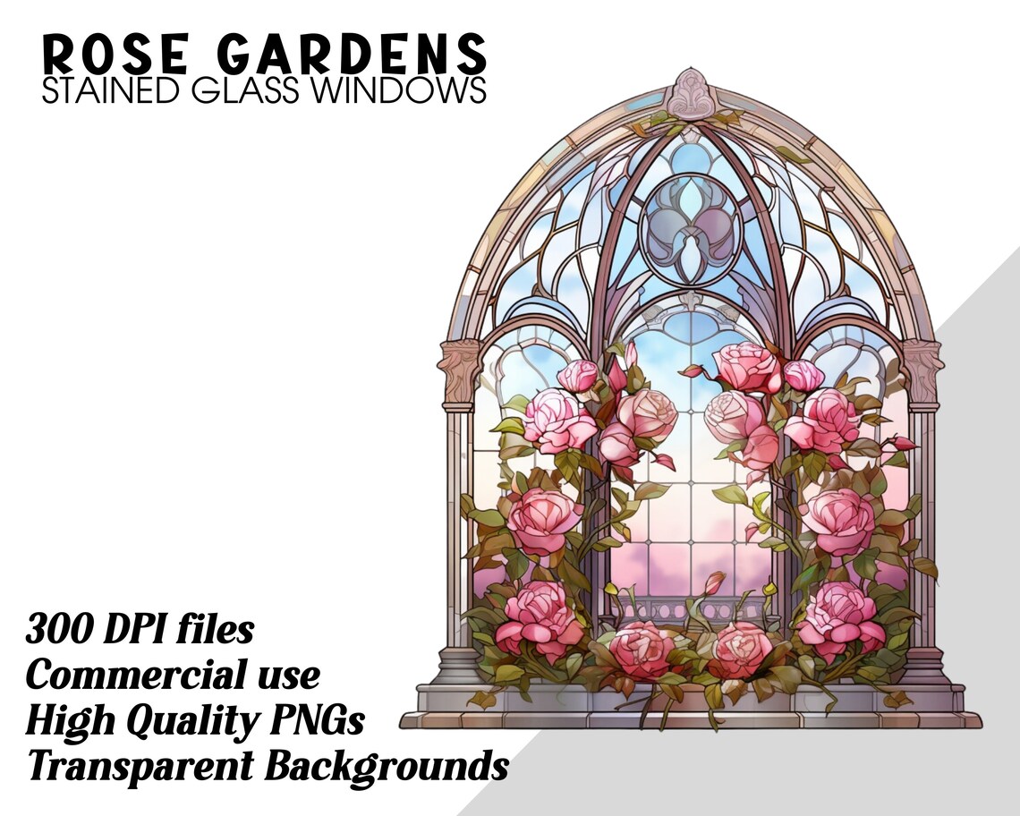 Rose Gardens Stained Glass Windows Clipart, Cards Invites Craft ...