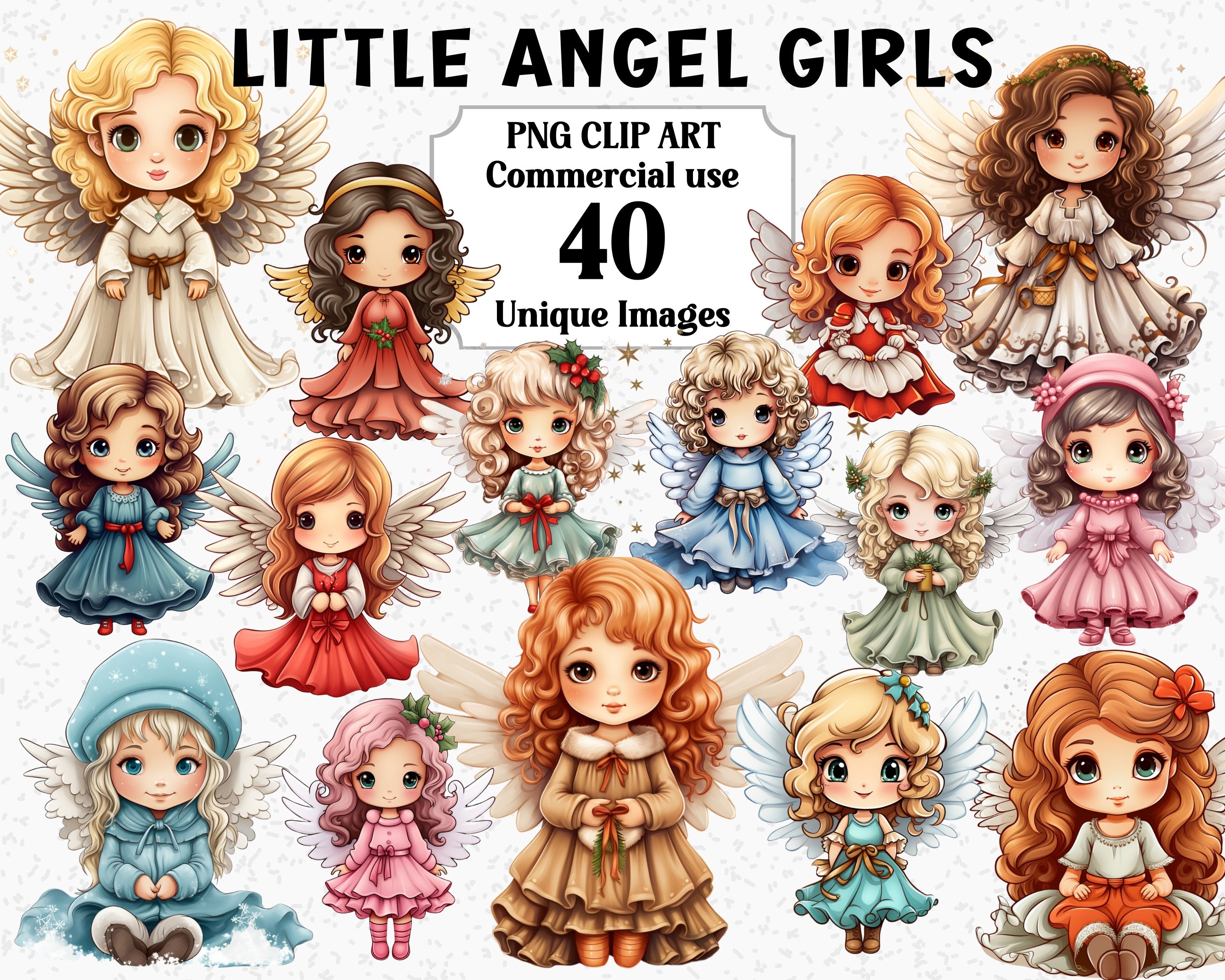 Little Angel Girls Clipart, Instant Download Commercial Use, Watercolor ...