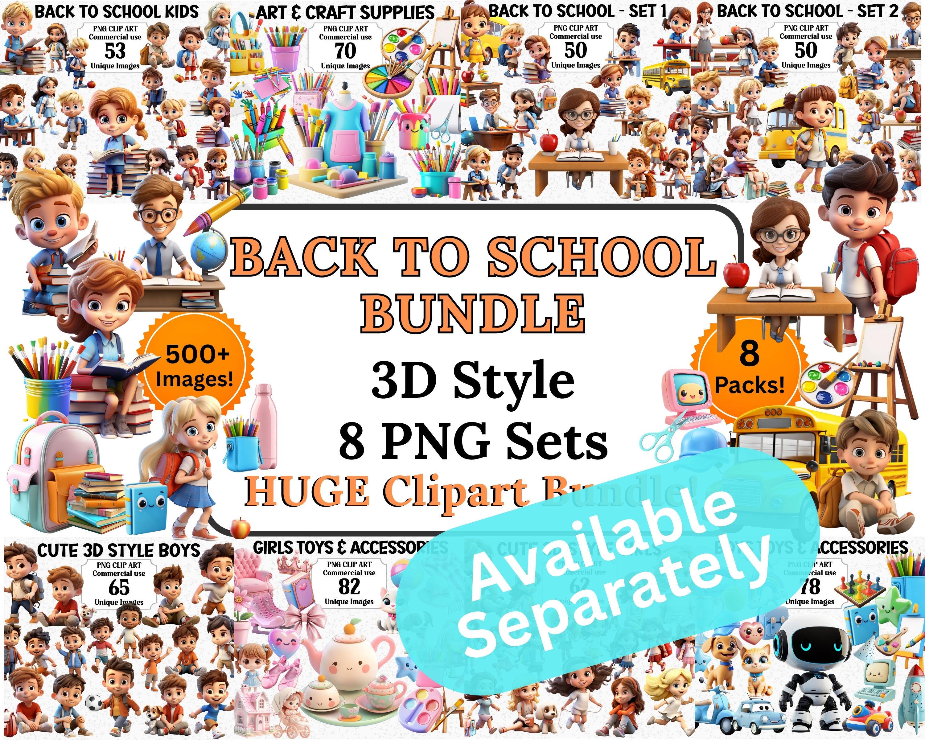 3D Style Back to School Clipart Set2, Commercial Use Children People ...