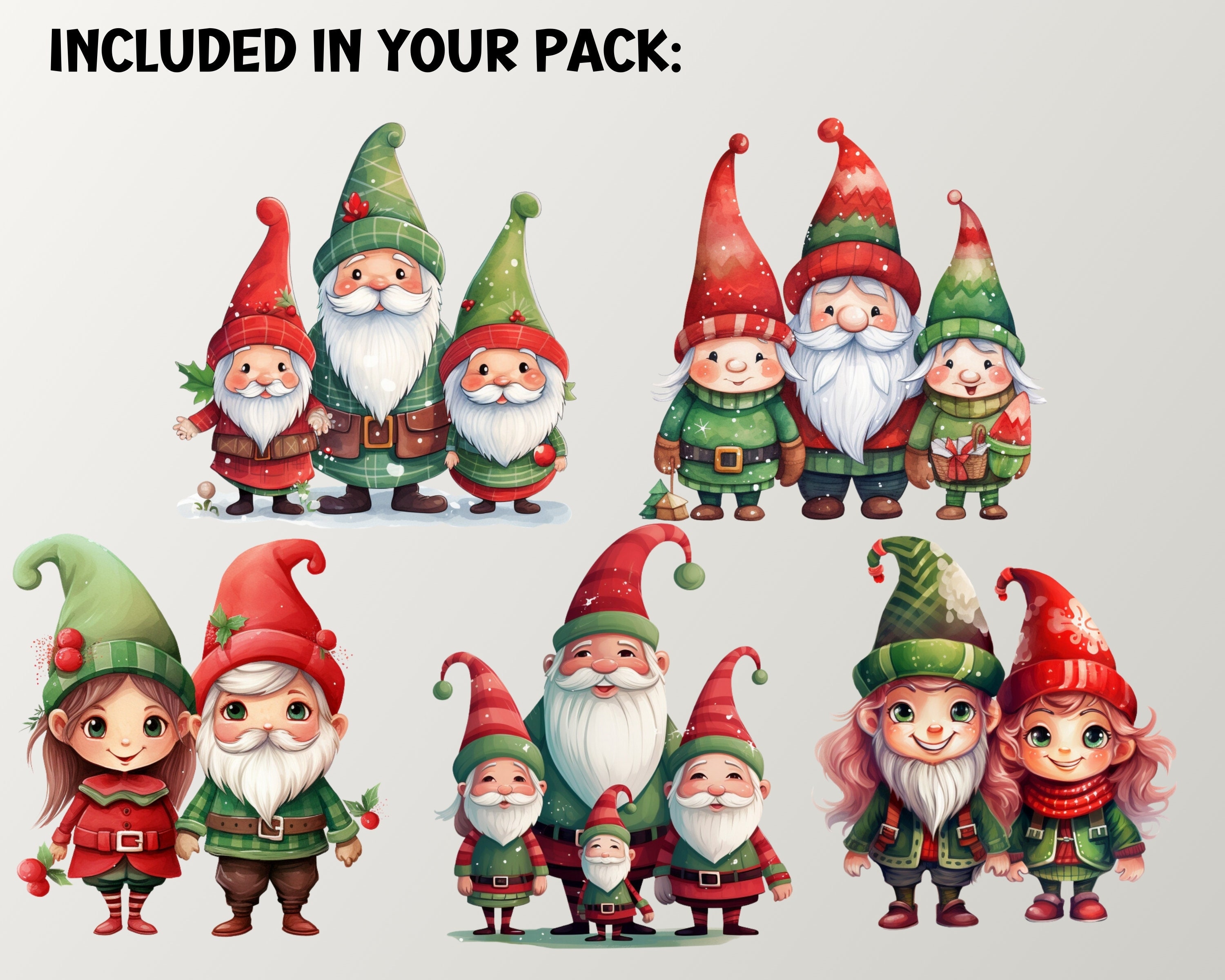 Christmas Gnome Families Watercolor Clipart, Cards Invites Xmas Crafts ...