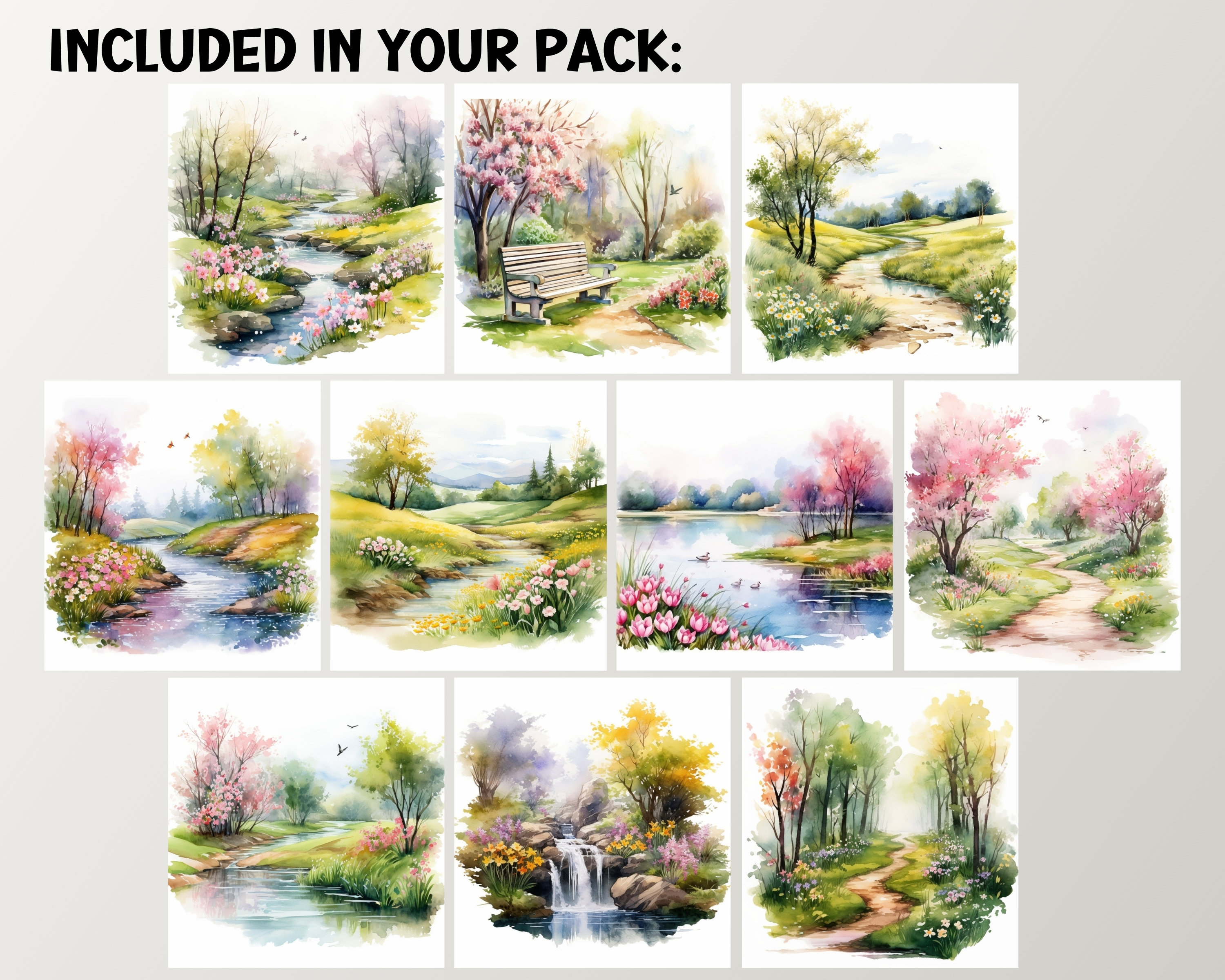 Watercolor Spring Scenes Country Clipart, Digital & Paper Craft ...