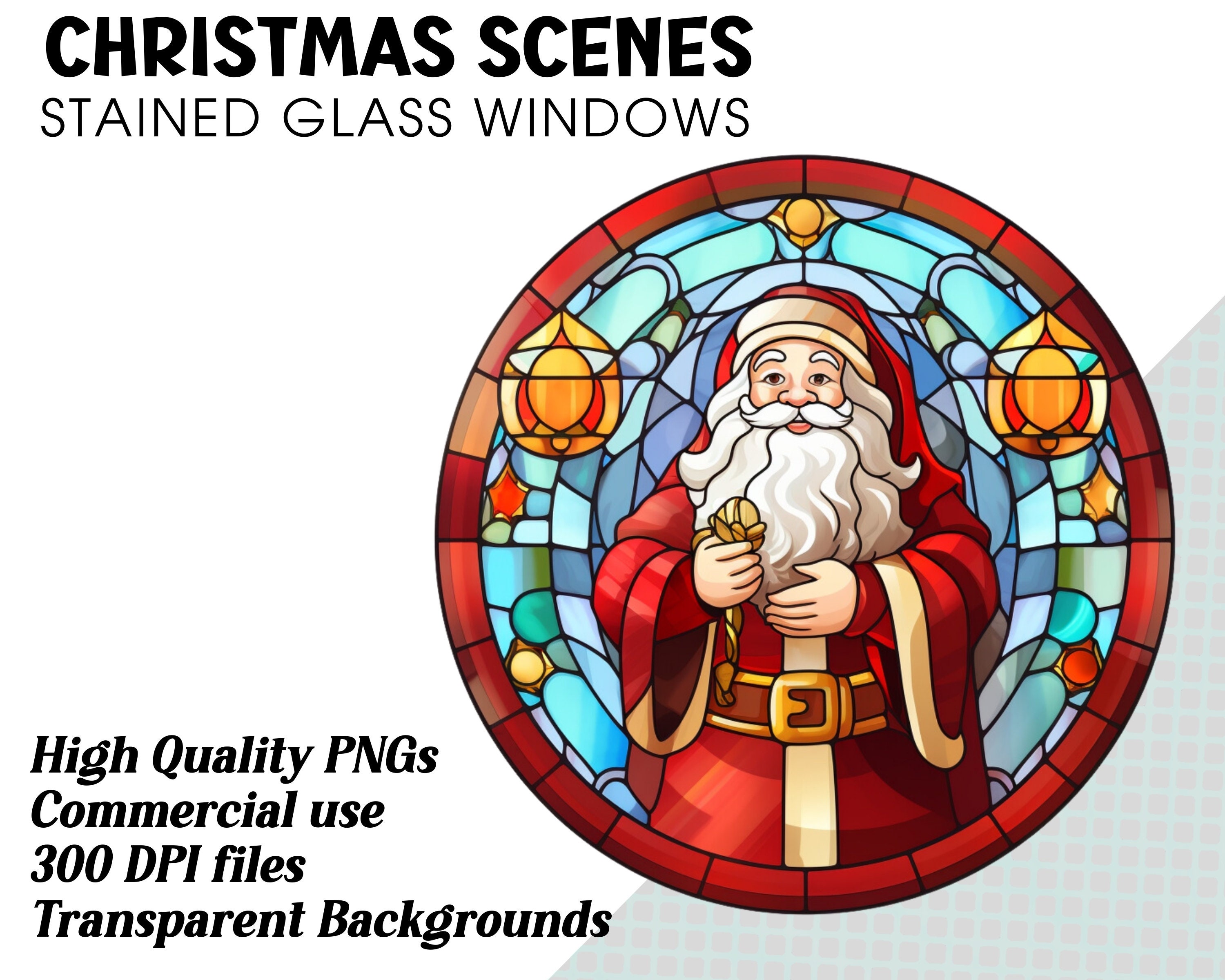 Christmas Stained Glass Windows Clipart, Digital & Paper Crafts ...