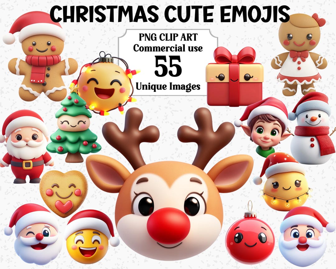Cute Christmas Emojis Clipart, Instant Download Emoticons, Commercial ...