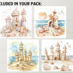 Beach Sandcastles Watercolor Clipart Scenes, Digital/ Paper Crafts ...