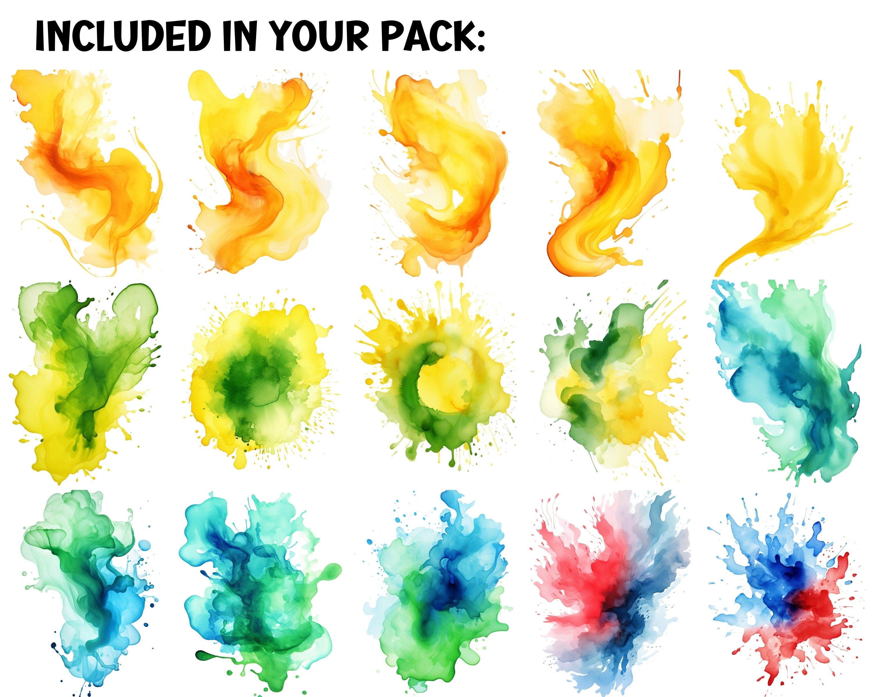 Watercolor Paint Splashes Clipart, Digital & Paper Crafts, Abstract ...