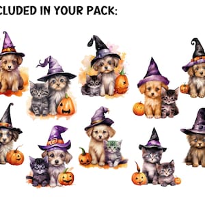 Halloween Cats & Dogs Watercolor Clip Art, Digital + Paper Crafts ...