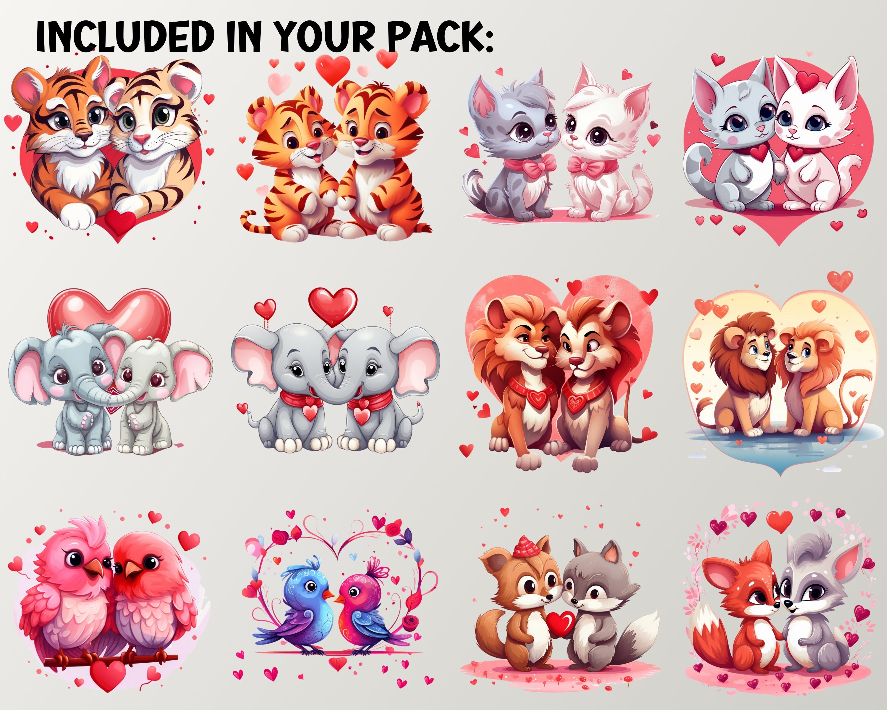 Animals in Love Watercolor Clipart, Valentines Day Cards Craft, Instant ...