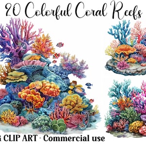 Coral Reefs Watercolor Clipart Vibrant Underwater Beach Scenes, Digital ...