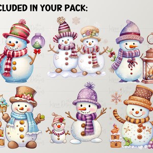 Cute & Funny Snowmen Clipart, Bright Christmas Cartoon Snowman Instant ...